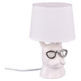 Tischlampe Nachttischlampe Keramik für Schlafzimmer Esszimmerlampe Tischleuchte Modern, Hund mit Brille chrom weiß, Textil, 1x E14 Fassung, DxH 18x29 cm
