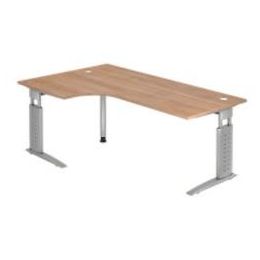 Hammerbacher Höhenverstellbarer Schreibtisch Nussbaum Holz, Metall Silber C-Fuß 2.000 x 800 x 680 mm Mit Aufbau