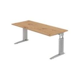 Hammerbacher VUS19/R/SDEAUFB Höhenverstellbarer Schreibtisch Eiche Holz, Metall Silber C-Fuß 1.800 x 800 x 680 mm Mit Aufbau