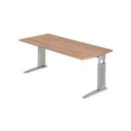 Hammerbacher Höhenverstellbarer Schreibtisch Nussbaum Holz, Metall Silber C-Fuß 1.800 x 800 x 680 mm Mit Aufbau