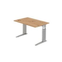 Hammerbacher Höhenverstellbarer Schreibtisch Eiche Holz, Metall Silber C-Fuß 1.200 x 800 x 680 mm Mit Aufbau