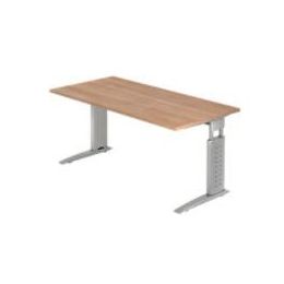 Hammerbacher Höhenverstellbarer Schreibtisch Nussbaum Holz, Metall Silber C-Fuß 1.600 x 800 x 680 mm Mit Aufbau