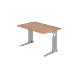 Hammerbacher Höhenverstellbarer Schreibtisch Nussbaum Holz, Metall Silber C-Fuß 1.200 x 800 x 680 mm Mit Aufbau