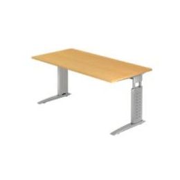 Hammerbacher Höhenverstellbarer Schreibtisch Buche Holz, Metall Silber C-Fuß 1.600 x 800 x 680 mm Mit Aufbau