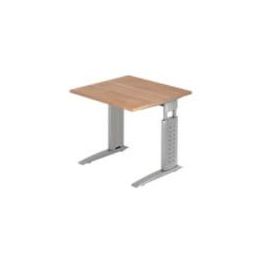 Hammerbacher Höhenverstellbarer Schreibtisch Nussbaum Holz, Metall Silber C-Fuß 800 x 800 x 680 mm Mit Aufbau