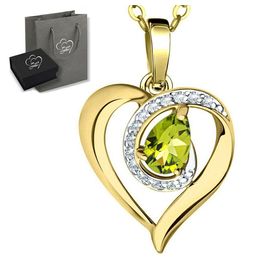 Limana Herzkette Edelstein Peridot grün Silber 925 Gold Damen Kette mit Herz-Anhänger (inkl. Herz Geschenkdose und Tasche)