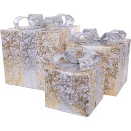 MyFlair Möbel & Accessoires Dekoobjekt Geschenk (3 St), 3 unterschiedliche Größen, mit LED Beleuchtung, Weihnachtsdeko, goldfarben|silberfarben