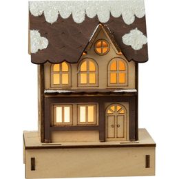 HGD Holz-Glas-Design Weihnachtsfigur LED Stadthaus Weihnachtsdekoration (Stück, 1 St., 1 Weihnachtsfigur), beige