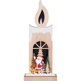 HGD Holz-Glas-Design Weihnachtsfigur Deko Holzkerze Weihnachtsmann (Stück, 1 St., 1 Holzkerze), Leuchtdeko Weihnachtsdeko, beige