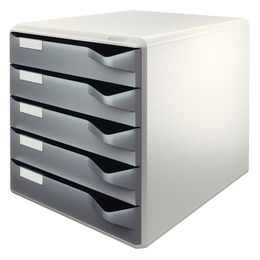 Leitz Schubladenbox 1 Schubladenbox mit 5 Schubladen - dunkelgrau/lichtgrau, Stapelbar (bis zu 3 Sets), Schubladenstopp, Schubladensicherung