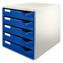 Leitz Schubladenbox 1 Schubladenbox mit 5 Schubladen - blau/lichtgrau, Stapelbar (bis zu 3 Sets), Schubladenstopp, Schubladensicherung, blau|grau