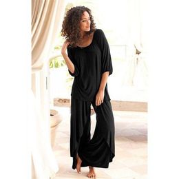 Lascana Pyjama schwarz Gr. 52/54 für Damen. Mit tiefer Rundhals. Loose Fit