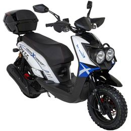 Gt Union Mofaroller PX 55 Cross-Concept, 50 ccm, 25 km/h, Euro 5, (Set), mit Topcase, blau|schwarz|weiß