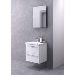 Welltime Badezimmer-Set Scandic, (Komplett-Set, 2-St., 2-er set: Spiegel und Waschtisch mit 2 SK), 2in1 - Spiegel & Waschtisch mit Soft-Close, Keramikwaschbecken, weiß