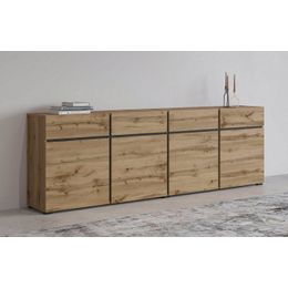 Inosign Sideboard Cross,Breite 225 cm, moderne grifflose Kommode,4 Türen/4 Schubkästen, Schubladenschrank mit viel Stauraum, Einlegeböden verstellbar, beige