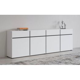 Inosign Sideboard Cross,Breite 225 cm, moderne grifflose Kommode,4 Türen/4 Schubkästen, Schubladenschrank mit viel Stauraum, Einlegeböden verstellbar, weiß