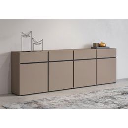 Inosign Sideboard Cross,Breite 225 cm, moderne grifflose Kommode,4 Türen/4 Schubkästen, Schubladenschrank mit viel Stauraum, Einlegeböden verstellbar, braun