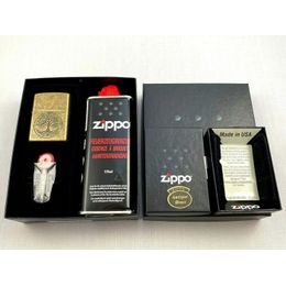 Zippo Feuerzeug Zippo Lebensbaum Tree of Life Antik Finish Feuerzeug Geschenk Set (1-St.