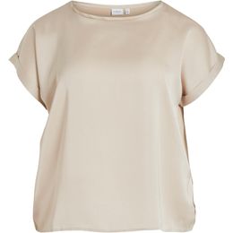 EVOKED VILA Curve Shirt, Rundhals-Ausschnitt, Satin-Look, für Damen, beige, 44