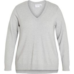 EVOKED VILA Curve Pullover, V-Ausschnitt, Rippbündchen, für Damen, grau, 46