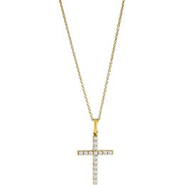 MONCARA Damen Kette mit Anhänger Kreuz, 375er Gelbgold 16 Diamanten, zus. ca. 0,10 Karat, gold