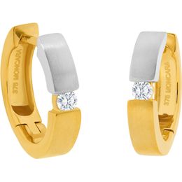 MONCARA Damen Creolen, 375er Gold mit 2 Diamanten, zus. ca. 0,08 Karat, bicolor, 99