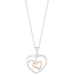 Amor Damen Kette mit Anhänger Herz, 925er Silber, roségold