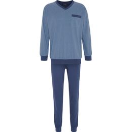 DUNMORE Schlafanzug, Langarm, V-Ausschnitt, für Herren, blau, 52