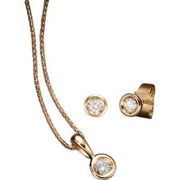 MONCARA Damen Ketten-Set mit Anhänger und Ohrstecker, 375er Gelbgold 3 Diamanten, zus. ca. 0,20 Karat, gold