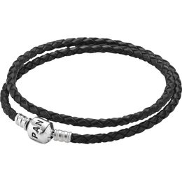 Pandora Damen Armband "590745CBK", Leder/Edelstahl, schwarz