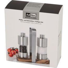 AdHoc® Salz- und Pfeffermühlen-Set "Menage Classic", Edelstahl, 3-teilig, silber