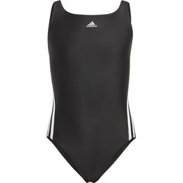 Adidas Badeanzug, breite Träger, hochgeschlossen, Cut-Out, für Kinder, schwarz, 128