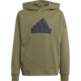 Adidas Hoodie, Rippbündchen, 3D-Logo, für Kinder, grün, 140
