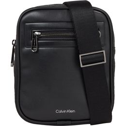 Calvin Klein Umhängetasche, Leder, Logo, Zipper, für Herren, schwarz