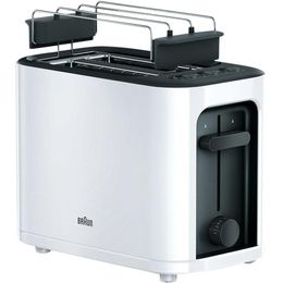 Braun Doppelschlitz-Toaster "PurEase HT3010", Brötchenaufsatz, 1000 Watt, weiß