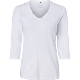 Olsen Basic-Shirt, reine Baumwolle, verzierter V-Ausschnitt, für Damen, weiß, 40