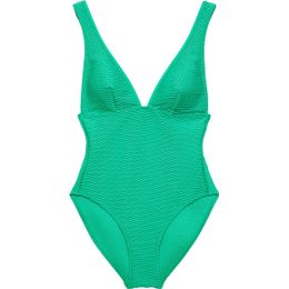 Esprit Livia Beach Badeanzug, Rippstruktur, uni, für Damen, grün, 38