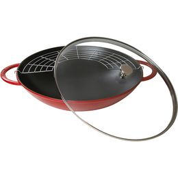 Staub® Wok, Gusseisen, Glasdeckel, rot