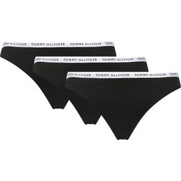 Tommy Hilfiger Cotton Thong, 3er-Pack, Logo-Bund, für Damen, schwarz, XS