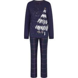 Triumph Winter Moments Schlafanzug, Rundhals-Ausschnitt, Motiv, für Damen, blau, 36