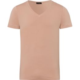Hanro T-Shirt, Kurzarm, V-Ausschnitt, uni, für Herren, beige, M