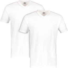 Lerros T-Shirt, V-Ausschnitt, Baumwolle, 2er-Pack, für Herren, weiß, XXL
