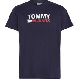 Tommy Jeans T-Shirt, Rundhals, Logo-Print, für Herren, blau, L