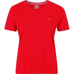 Tommy Jeans T-Shirt, Rundhalsausschnitt, Logo-Detail, Regular-Fit, für Damen, rot, XS