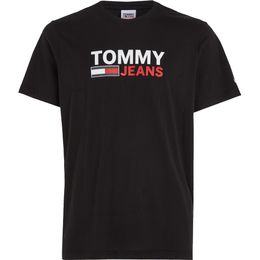 Tommy Jeans T-Shirt, Rundhals, uni, für Herren, schwarz, M