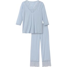 Calida Elegant Dreams Schlafanzug, 3/4-Arm, Spitze, für Damen, blau, S