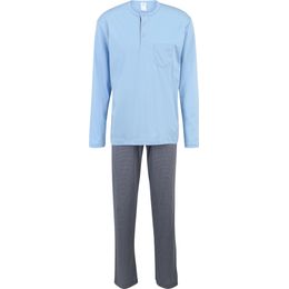 Calida Schlafanzug "Relax Choice", lang, Henley-Ausschnitt, Minimalprint, für Herren, blau, XL