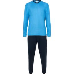 Calida Schlafanzug, Langarm, V-Ausschnitt, für Herren, blau, XL