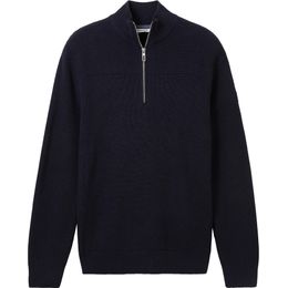 Tom Tailor Pullover, Baumwolle, Troyer-Kragen, für Herren, blau, XL