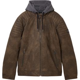 Tom Tailor Kunstlederjacke, Kapuze, Schulterdetails, für Herren, braun, L